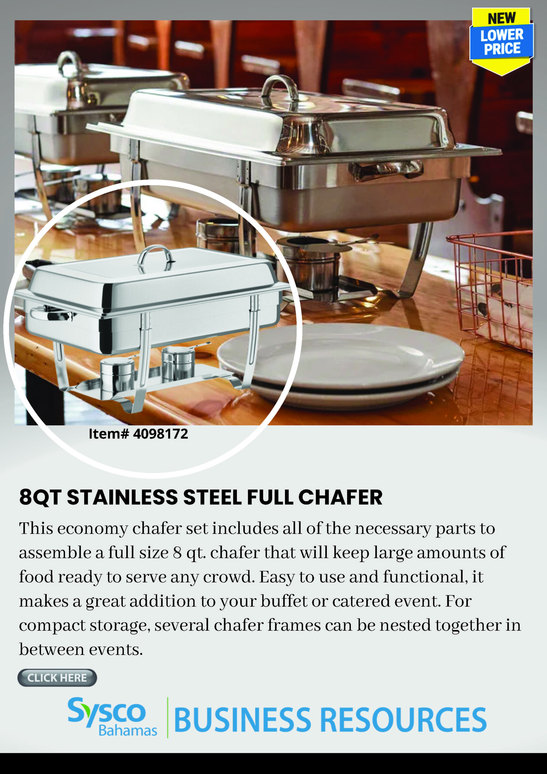 Winco Chafer Set Full Stainless Steel 8 qt ★ Sysco Bahamas Food Services